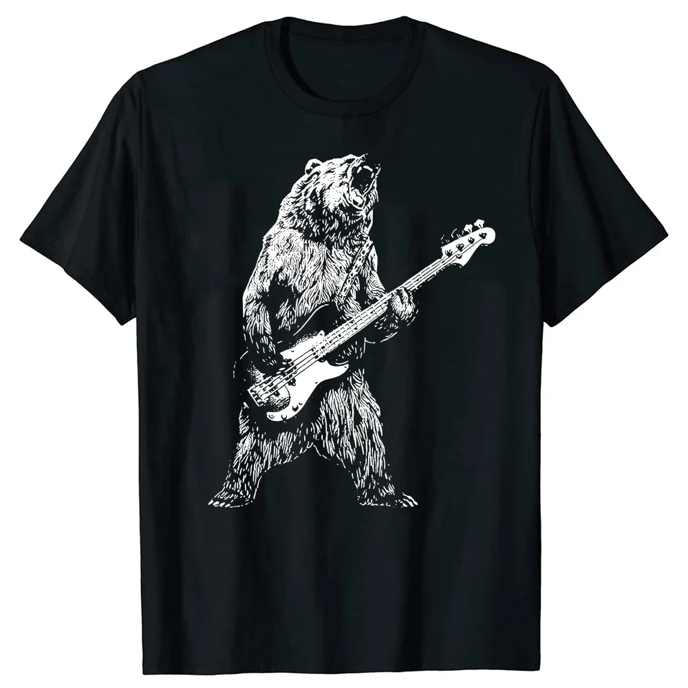 Bear Playing Bass Guitar T Shirts Graphic Cotton Streetwear Short ...