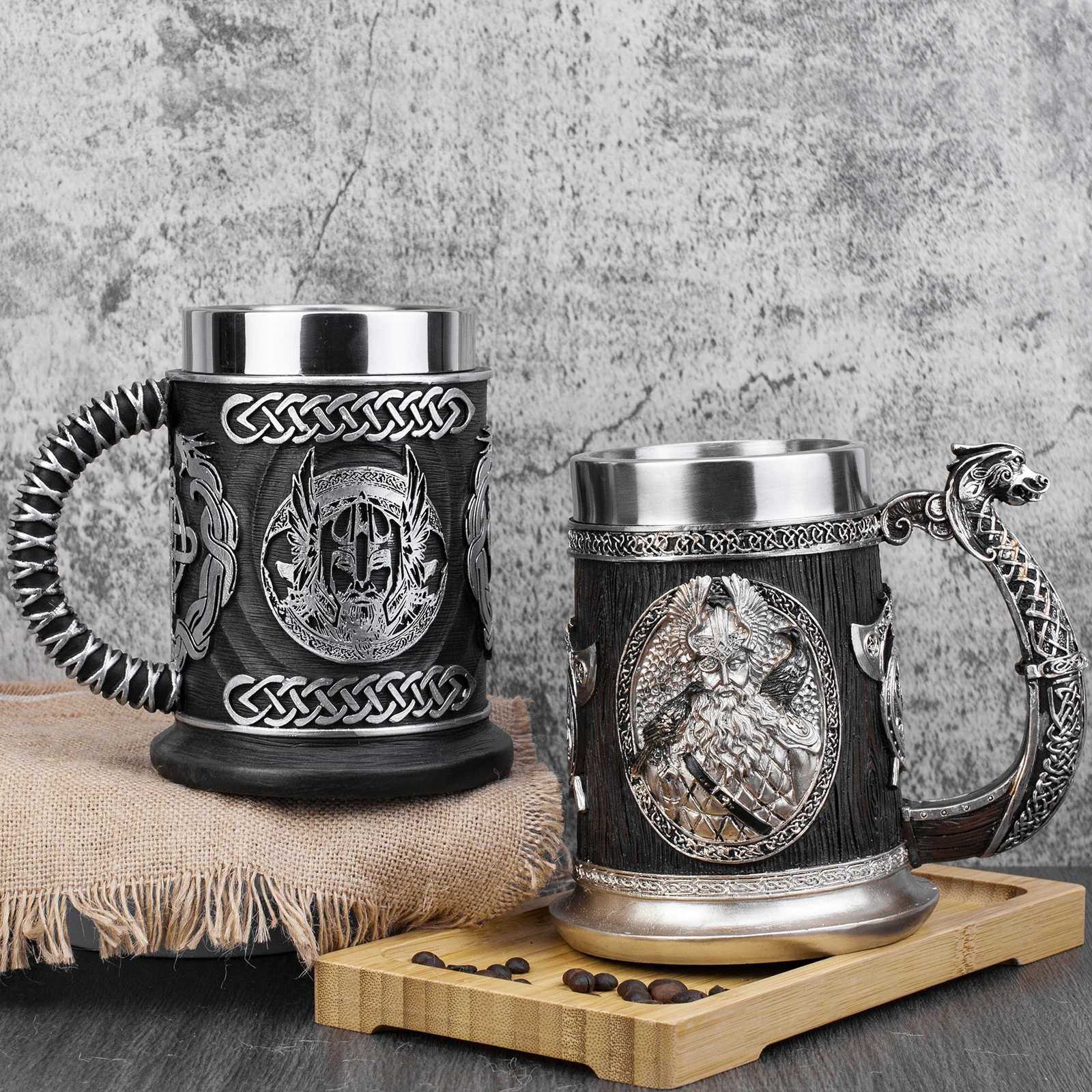 Viking Gods Long Boat Beer Tankard Mugs 304 Stainless Steel Resin Mugs ...