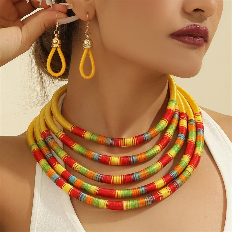 Fashion-African-Jewelry-Set-for-Women-Necklace-Earrings-Multi-layer ...