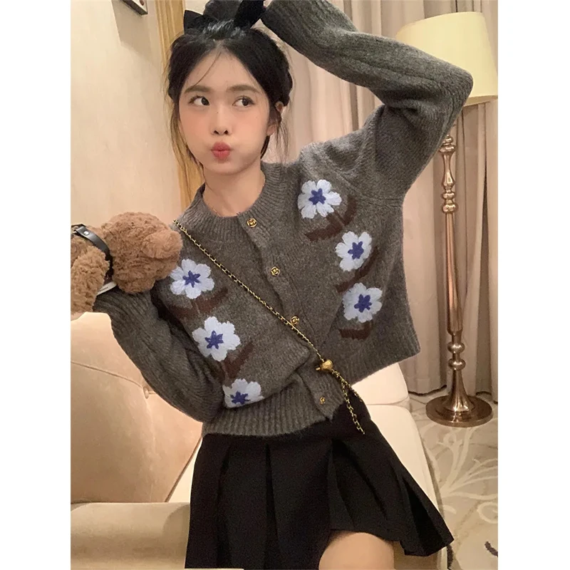 MEXZT-Vintage-Cropped-Knitted-Cardigan-Women-Floral-Print-Short-Sweater ...