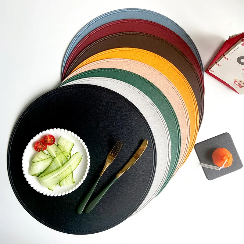 38cm Imitation Leather Placemat Coaster Pads PVC Round Plate Mat Edge ...