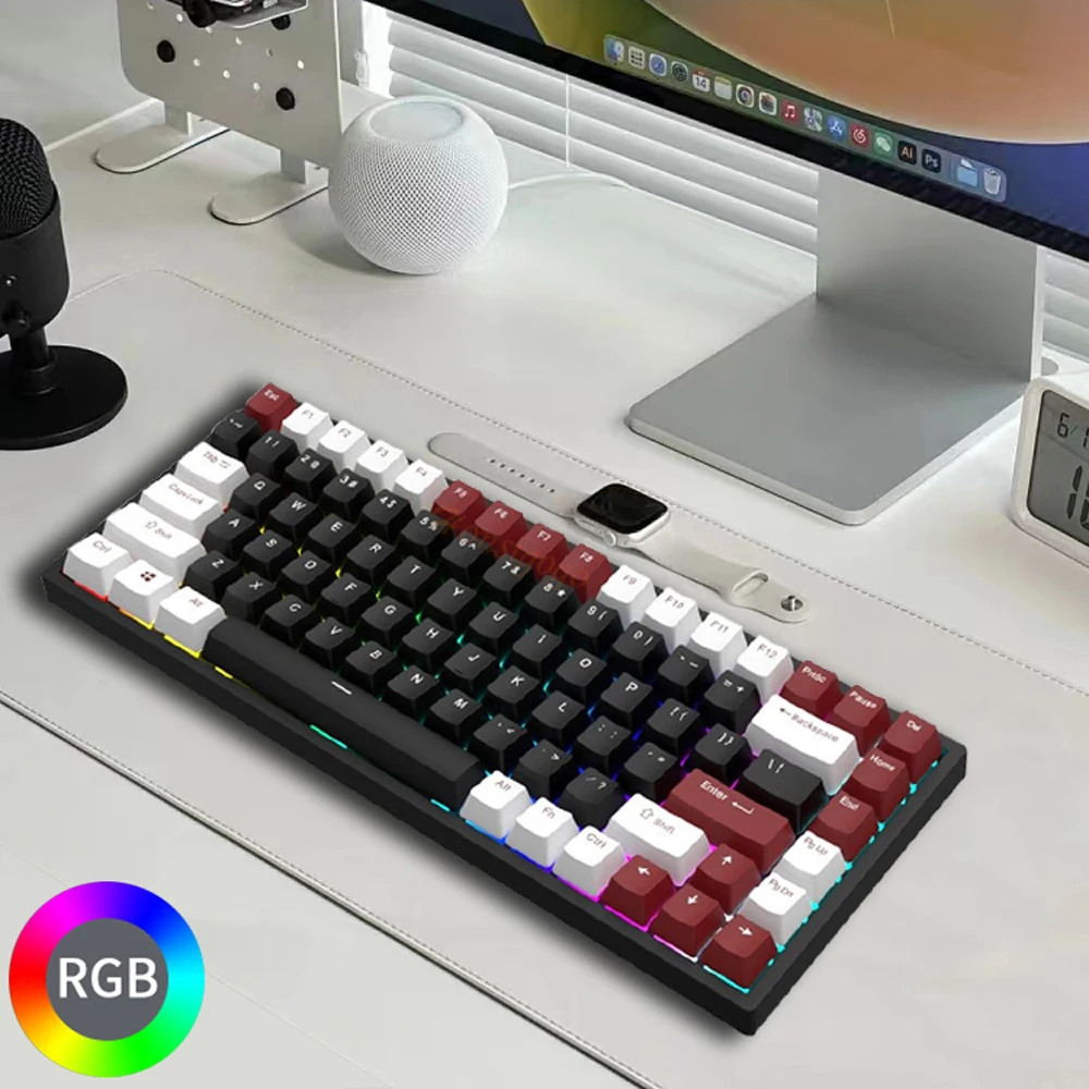 DK84-75-Precent-Red-Samurai-Smart-Office-Clear-Keycaps-RGB-Backlit ...