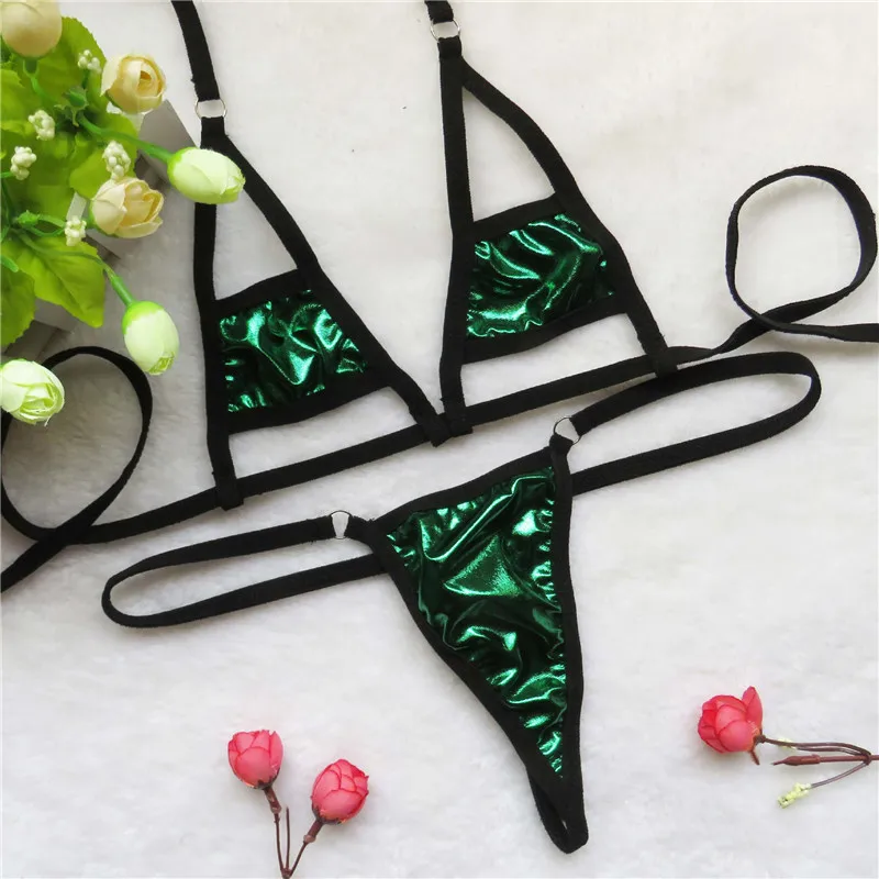 Microbikini-Sexy-para-mujer-traje-de-ba-o-de-charol-triangular-color-s ...