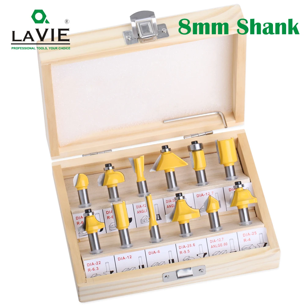 LAVIE-12pcs-8mm-Router-Bit-Set-Trimming-Straight-Milling-Cutter-Wood ...