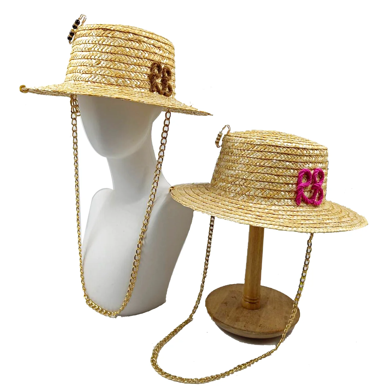 2024-New-Chain-Strap-Straw-Gambler-Hat-English-Letter-Customizable ...