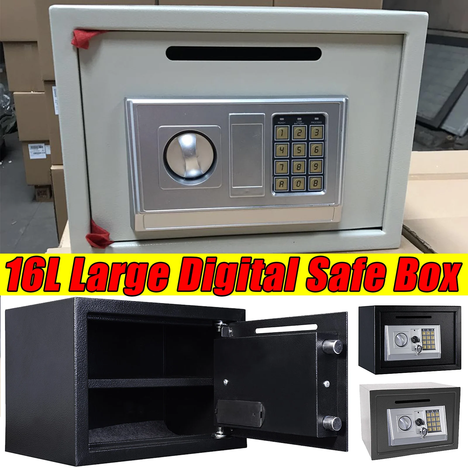 16L Large Security Box Electronic Digital Steel Safe Home Office Money ...