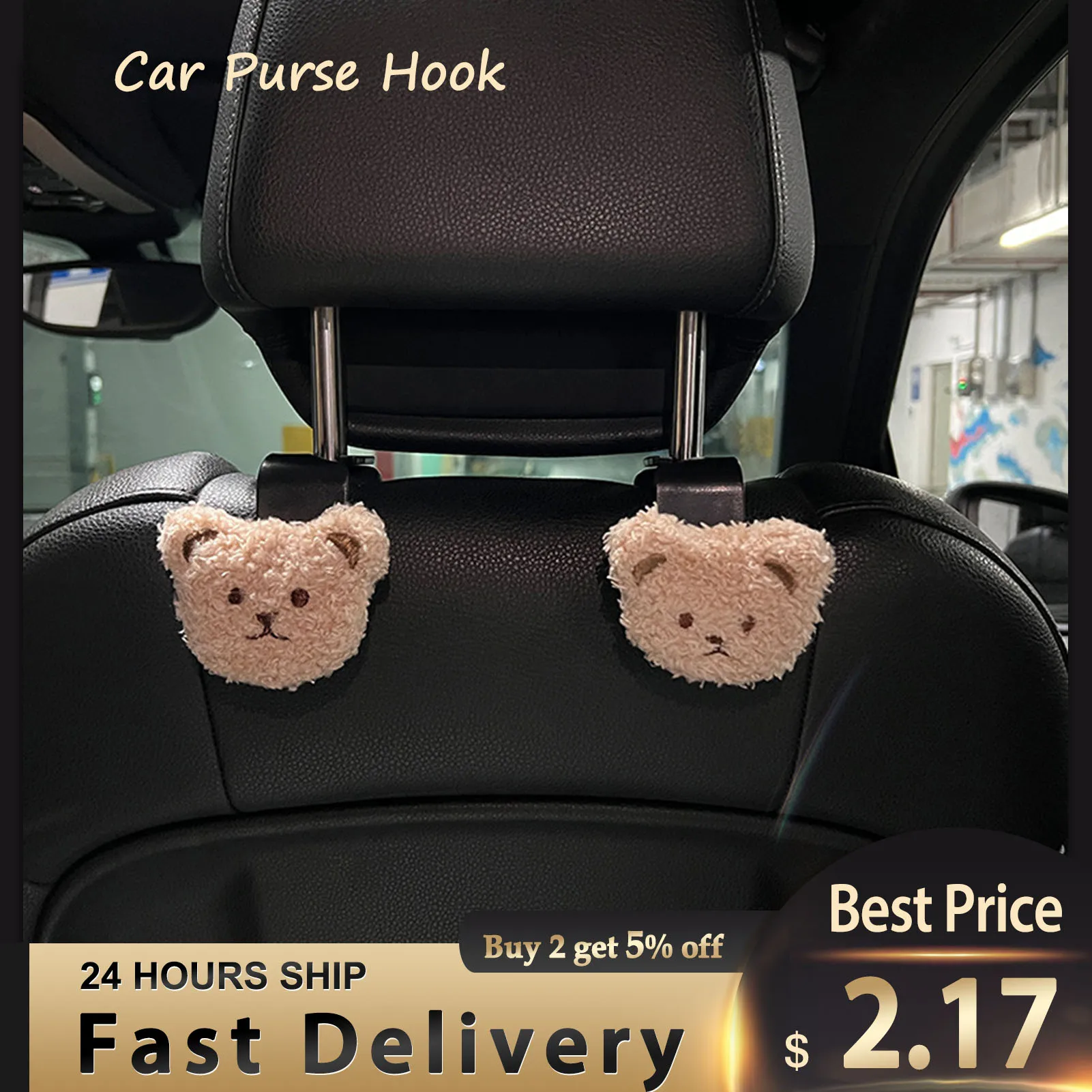2pcs-Car-Purse-Hook-Car-Storage-Hanger-Holder-Rear-Bag-Cute-Bear-Hooks ...