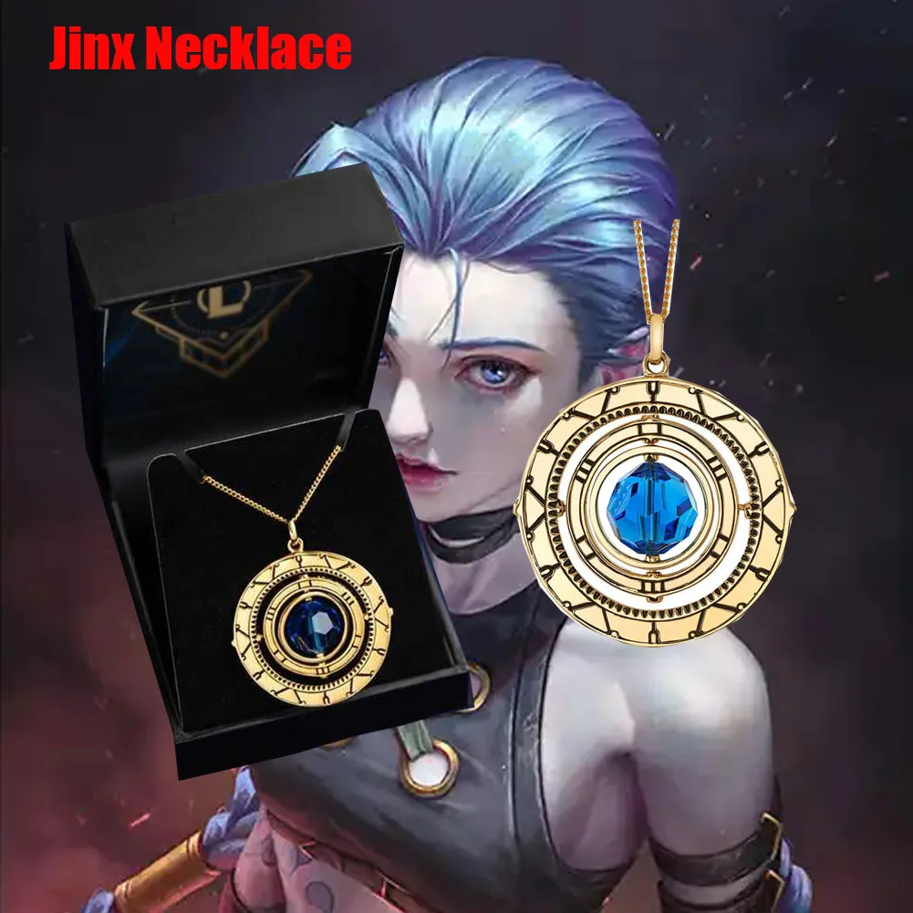 Jinx-Arcane-collar-Cosplay-azul-Hex-cristal-giratorio-colgante-collar ...