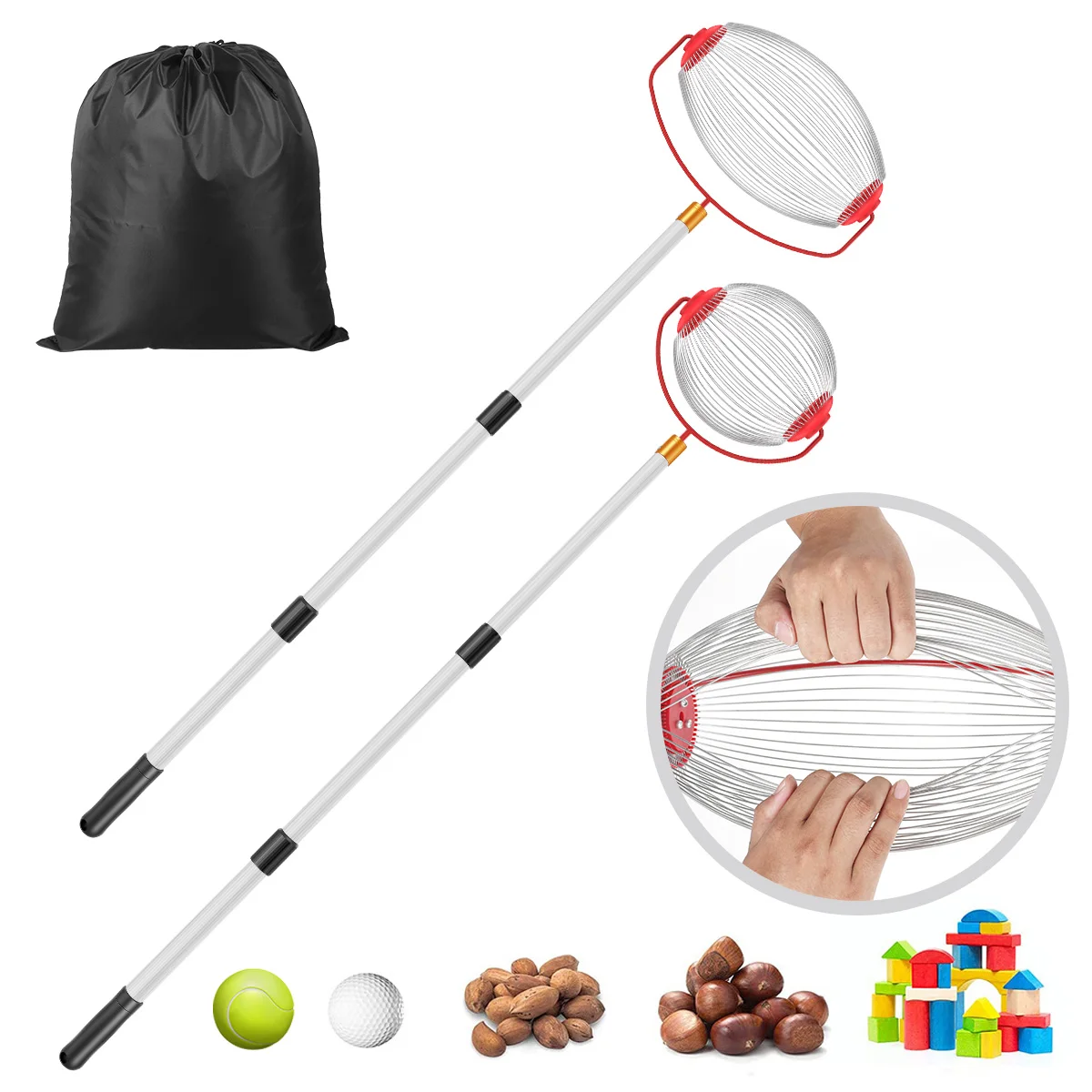 Walnut-Picker-Adjustable-Length-Metal-Nut-Gatherer-Rolling-Manual-Nut ...