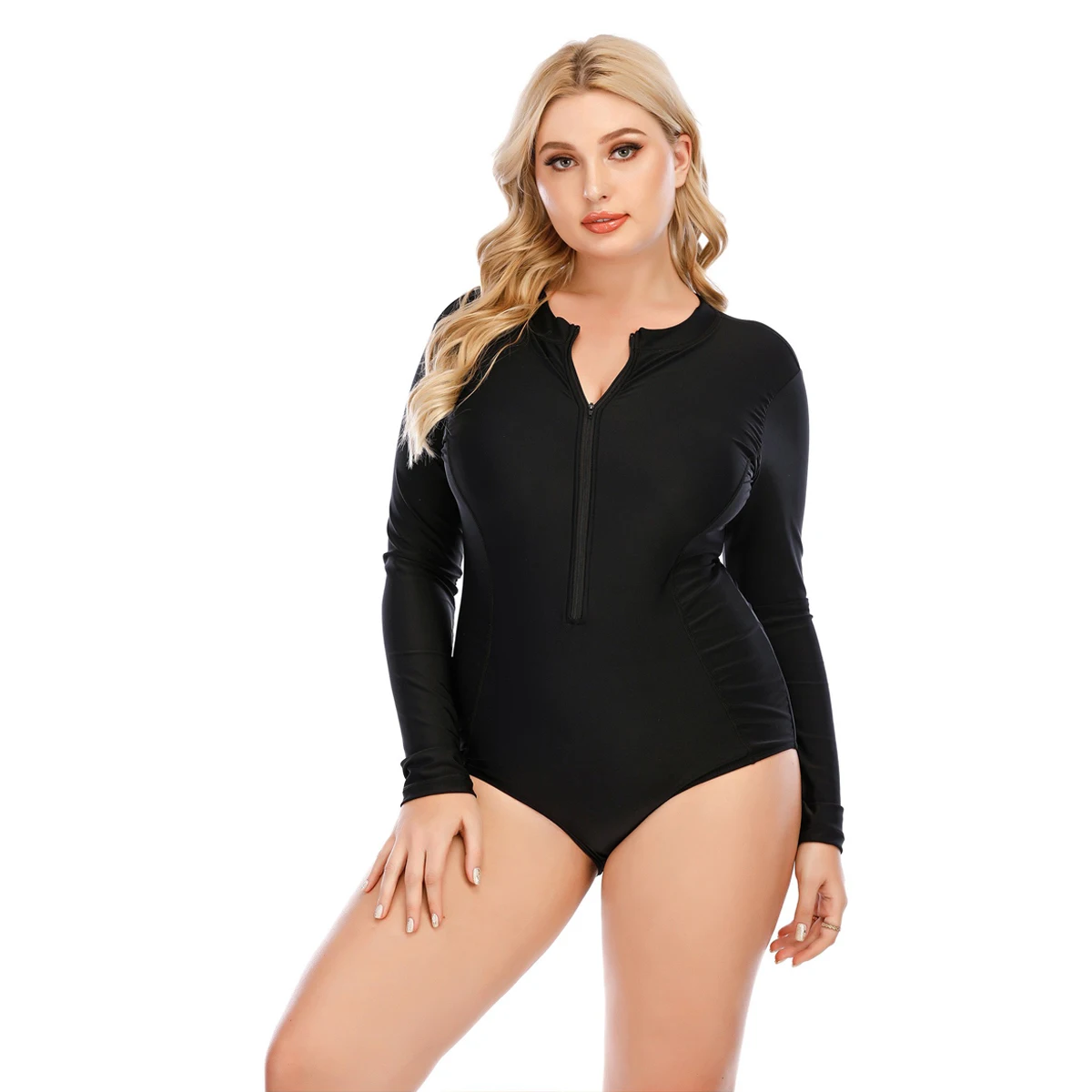 Traje de baño de manga larga para mujer, de talla grande 4XL traje de baño, con cremallera UPF ...