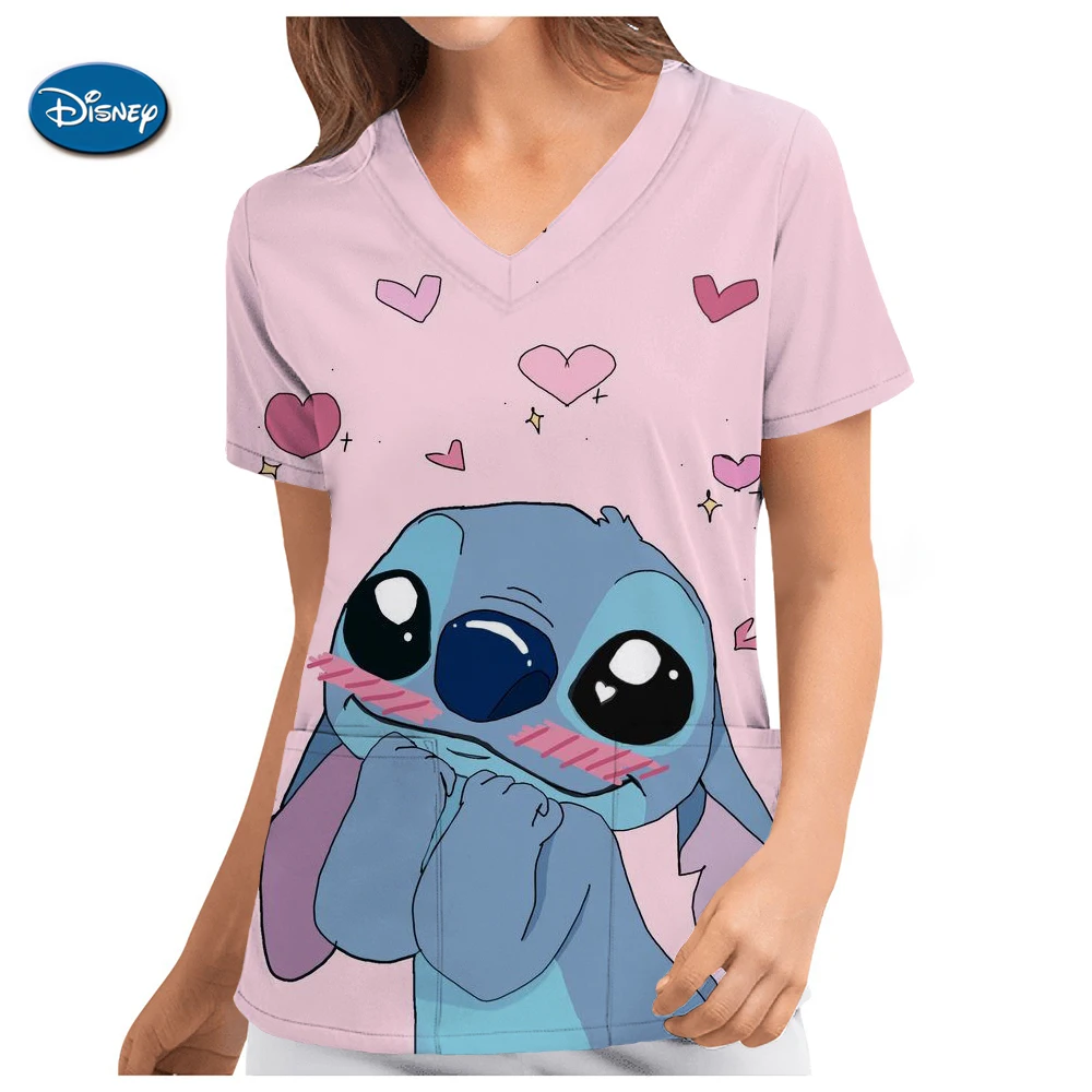 Nurse-Uniform-Tops-V-Neck-T-Shirt-Disney-Stitch-Hospital-Woman-Clothes ...