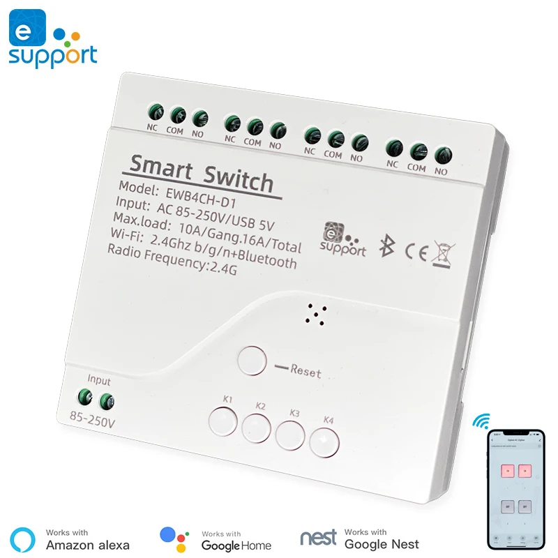 eWelink-4-Channel-Smart-WiFi-85-250V-Switch-Free-APP-Remote-Control ...