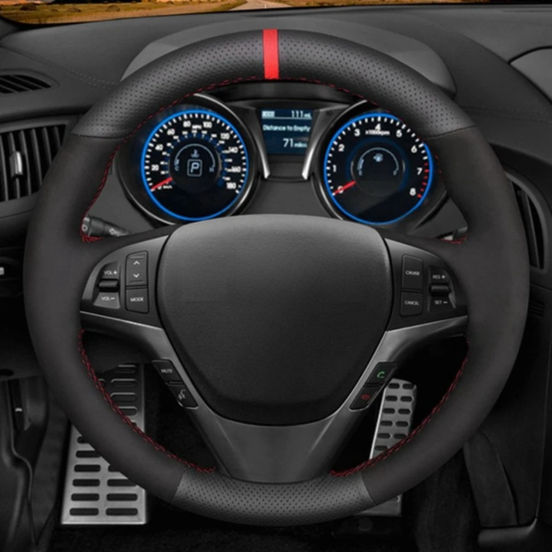 Car Steering Wheel Covers DIY Soft Black Genuine Leather Suede For ...