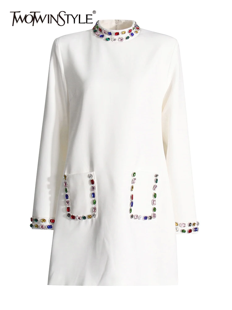 Twotwinstyle Solid Spliced Diamonds Elegant Mini Dresses For Women
