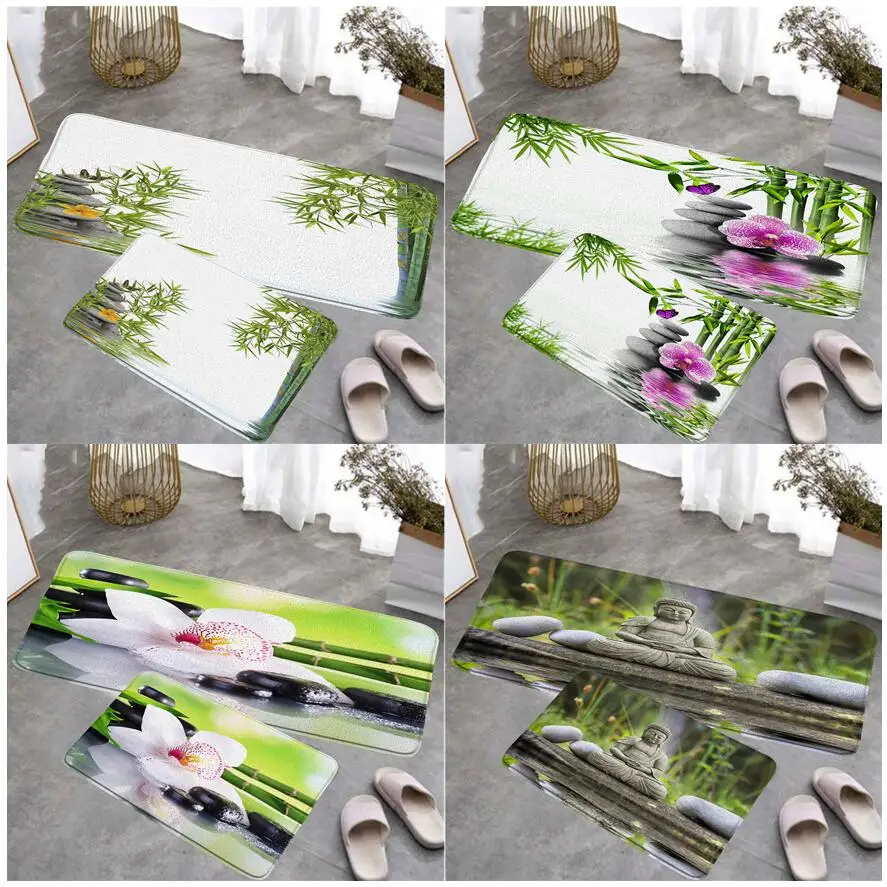 Green-Bamboo-Zen-Kitchen-Floor-Mats-Buddha-Pink-Orchid-Black-Stone-Spa ...