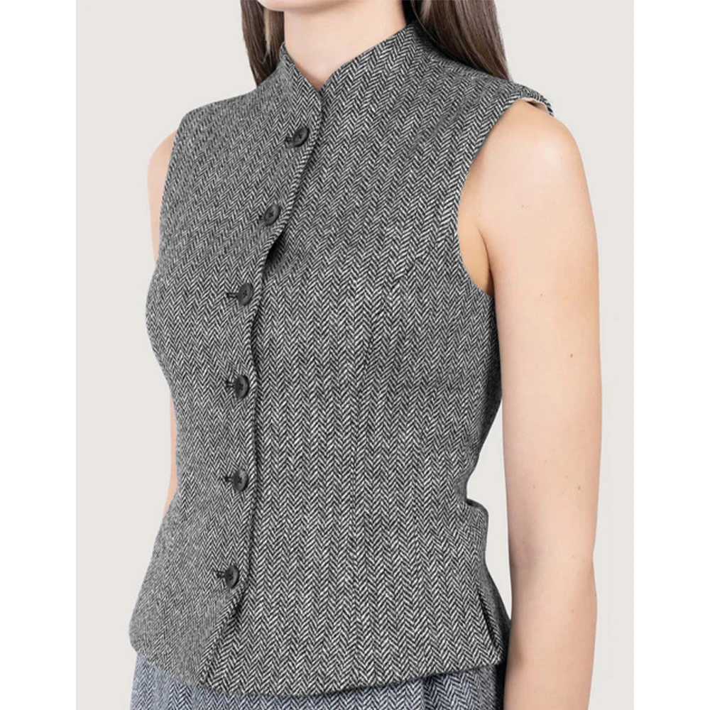 Women-s-Herringbone-Tweed-Suit-Vest-Stand-Collar-Casual-Waistcoat ...