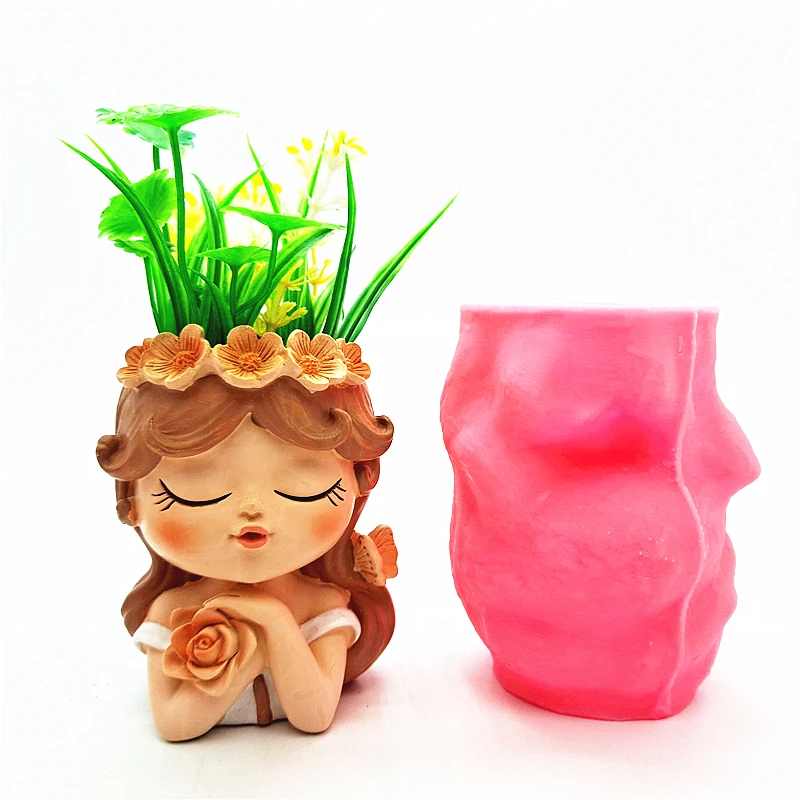 "Hand-held Rose Girl, Flower Pot Silicone Mold, Making Plaster ...