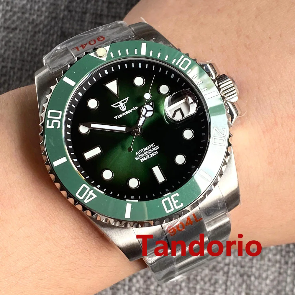 40mm Tandorio NH35A Men Watch Sunburst Red/Blue/Green Sapphire Crystal ...