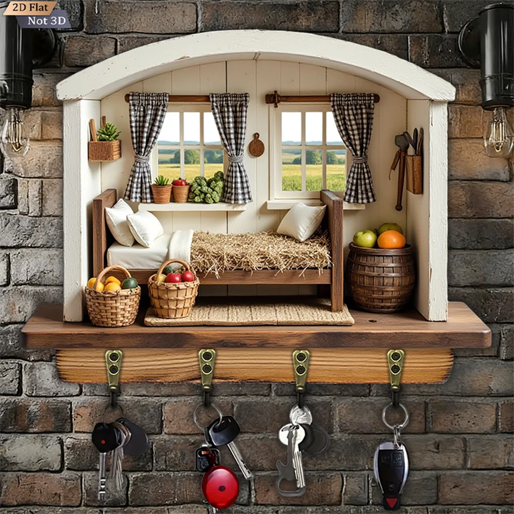 2D Flat, 1pc, Rustic Wooden Key Hook, Wooden Multifunctional Home Key ...