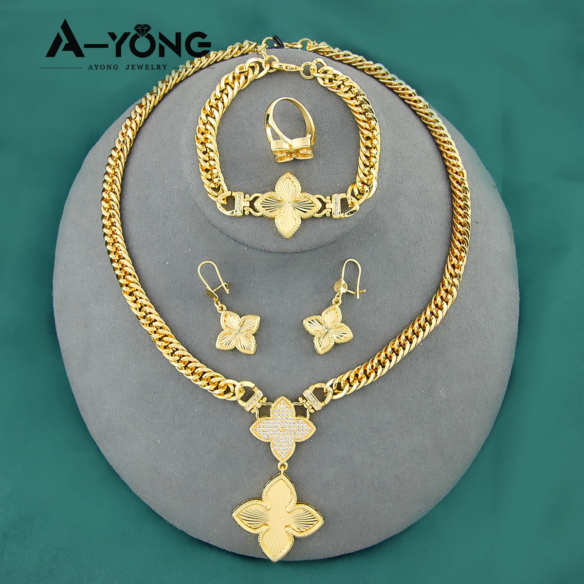 Dubai Elegant Gold Jewelry Set 21k Gold Plated Middle East Africa ...