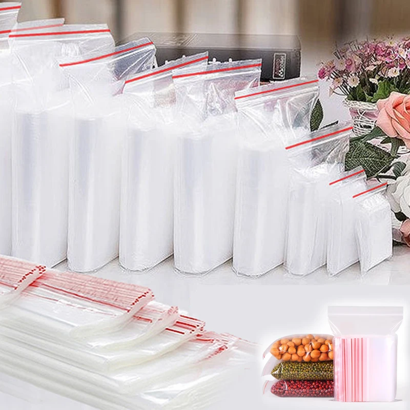 100pcs-Resealable-Organizer-Bags-Self-Seal-Clear-Plastic-Bag-Food ...