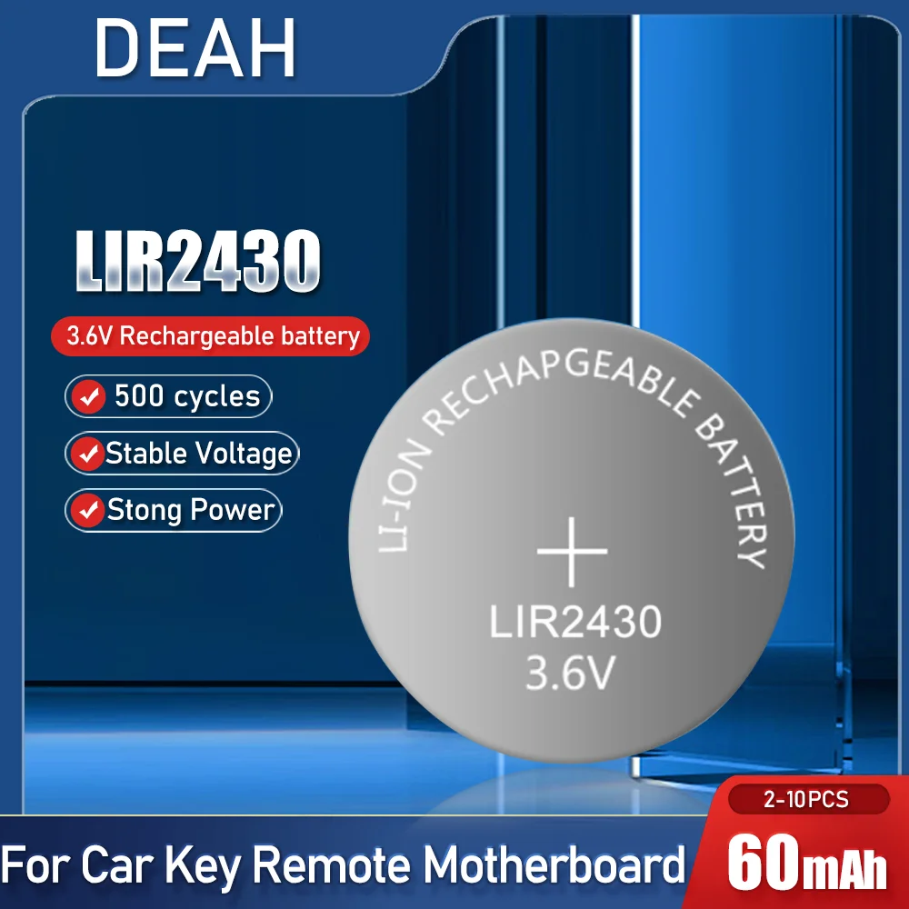 2-10PCS LIR2430 LIR 2430 3.6V 60mAh Lithium Rechargeable Battery For ...