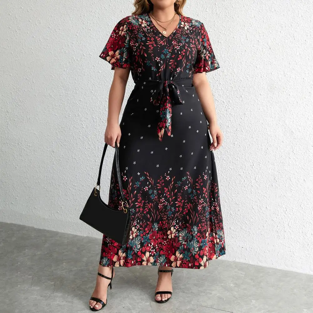 Plus-Size-Floral-Print-Dress-Floral-Print-A-line-Maxi-Dress-with-Lace ...