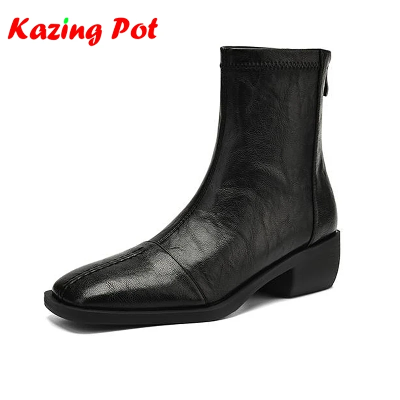 Krazing Pot Microfiber Thick Med Heels Modern Chelsea Boots Winter ...