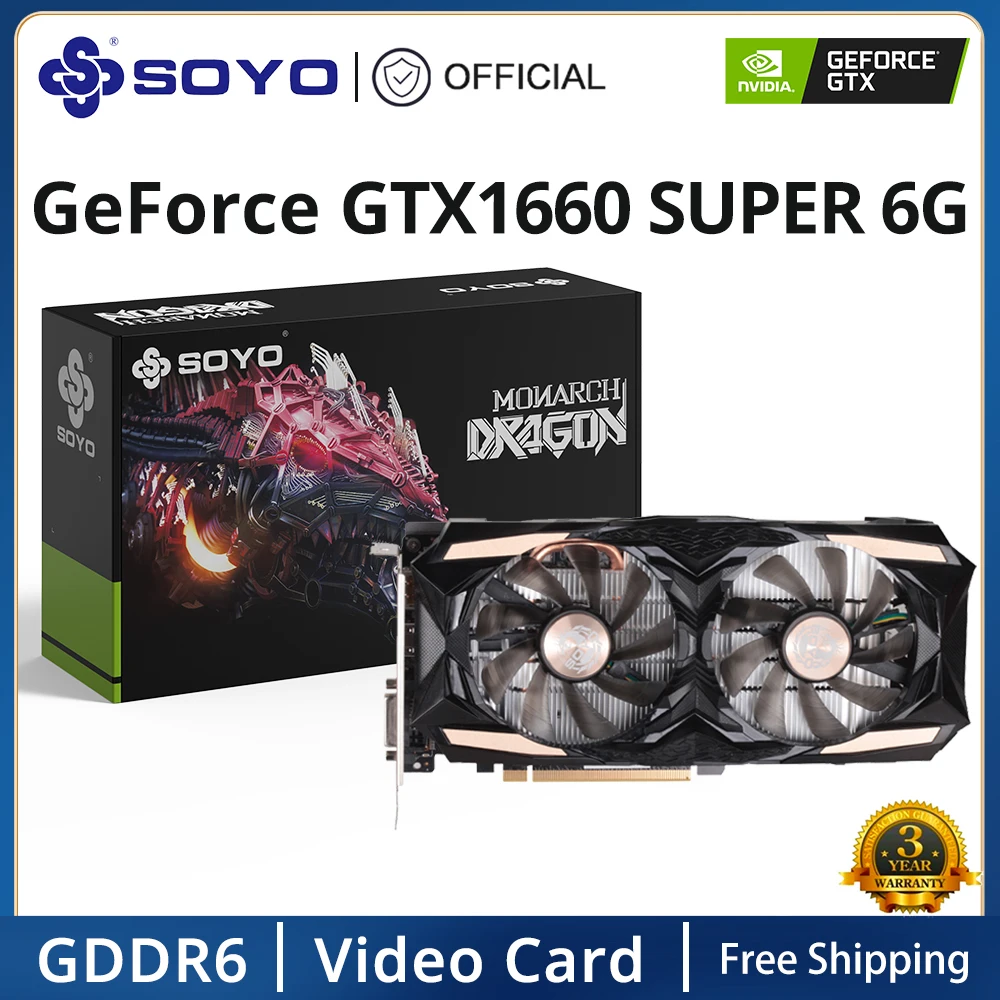 SOYO-tarjeta gráfica NVIDIA GeForce GTX 1660 Super 6G, Memoria GDDR6, 192Bit, PCIEx16 3,0 ...