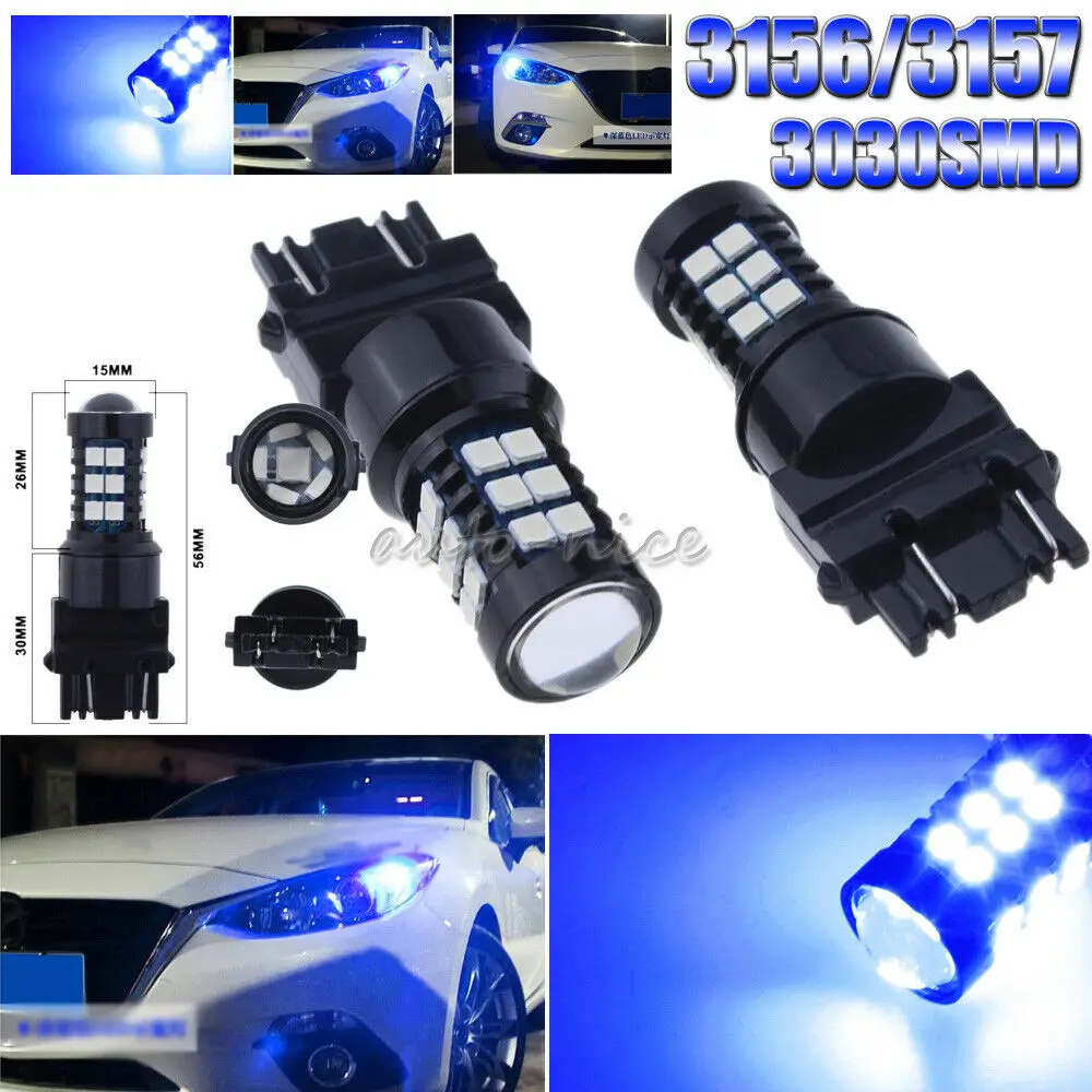 2X Blue Projector Led Daytime Running Light Bulbs 30 3030Smd 3156 3157 ...