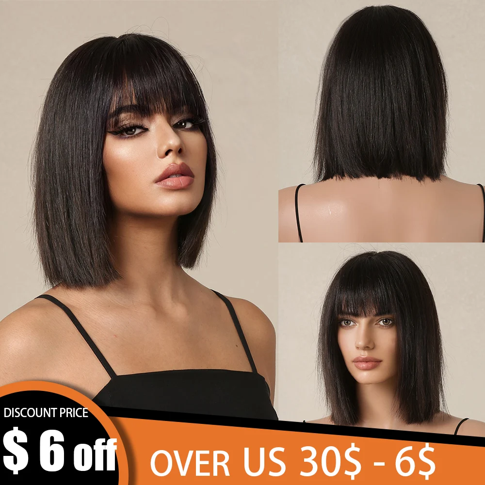 Black-Bob-Straight-100-Real-Remy-Human-Hairs-Wig-for-Women-Natural ...