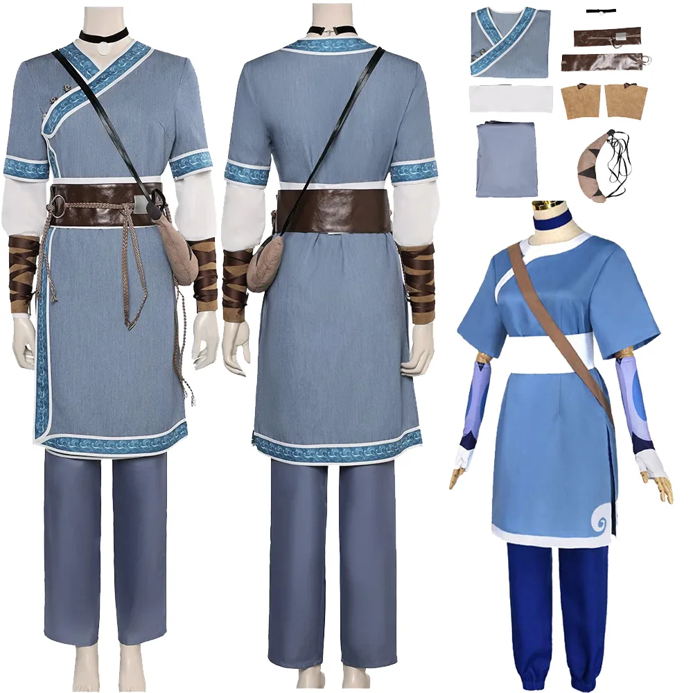Movie-Avatar-Cosplay-Katara-Costume-Uniform-Top-Pants-Wristband-The ...