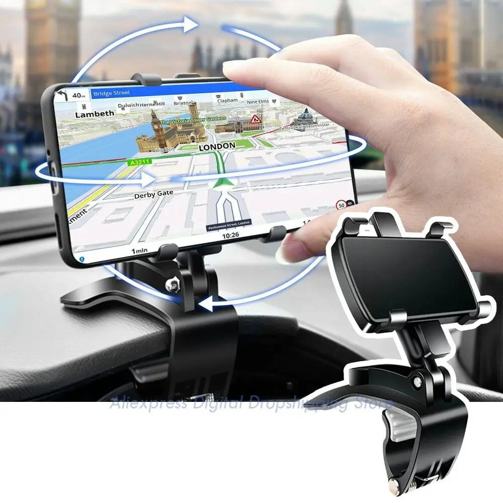 Mobile Phone Holder Dashboard Car Mount Dash 360° Rotation Stand Cradle Panel Multi-Functional ...