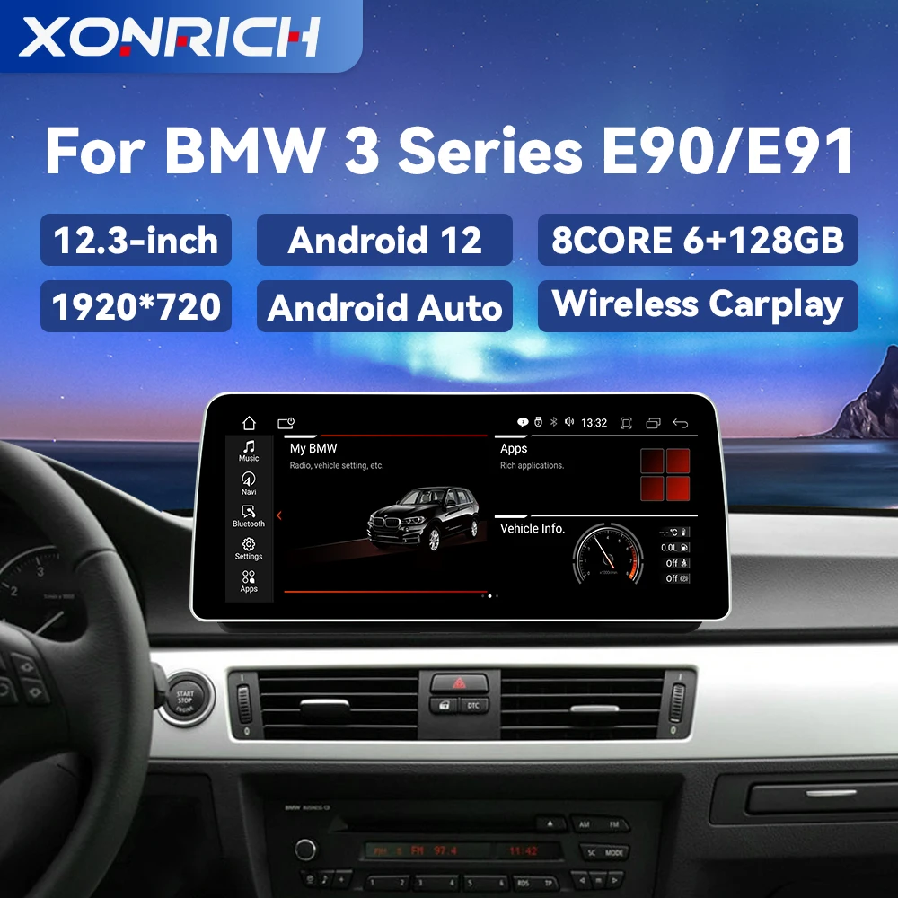 12.3Inch 1920*720P Android 12 128GB Car Multimedia Player For BMW E90 ...