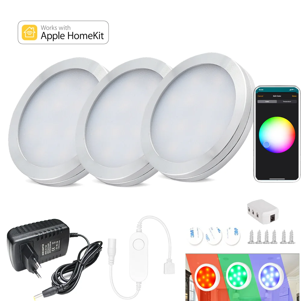 2-9Pcs-Kit-Homekit-WiFi-Round-RGB-LED-Under-Cabinet-Closet-Light ...