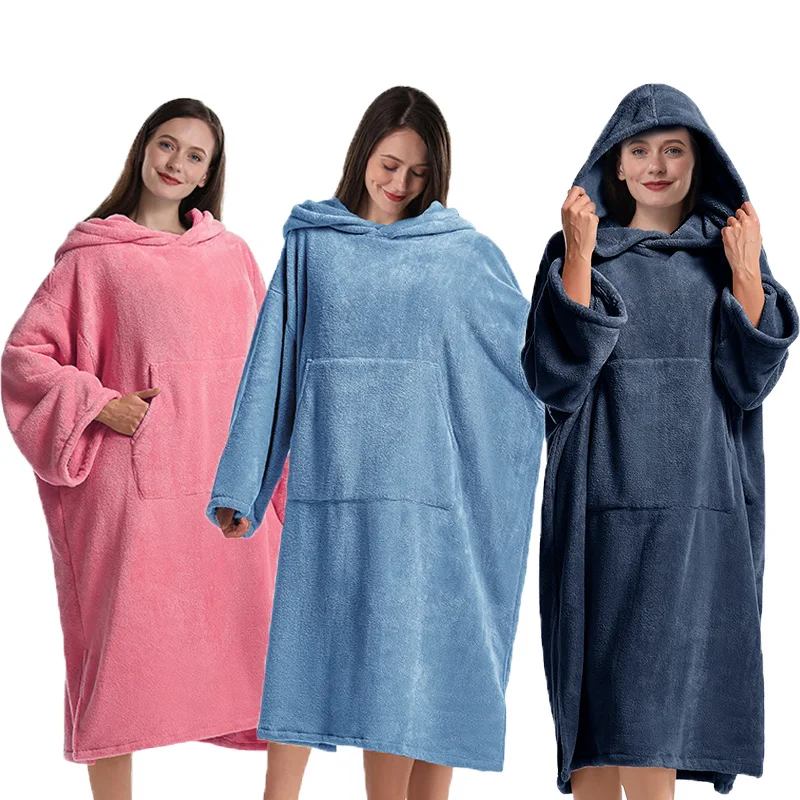 110X80CM-Women-Hooded-Bath-Towel-Thick-Microfiber-Bathrobe-Flannel ...