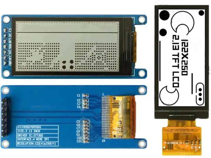 2.13 inch 24PIN/7PIN/40PIN SPI TFT Black White E-ink E-Paper LCD Screen ...