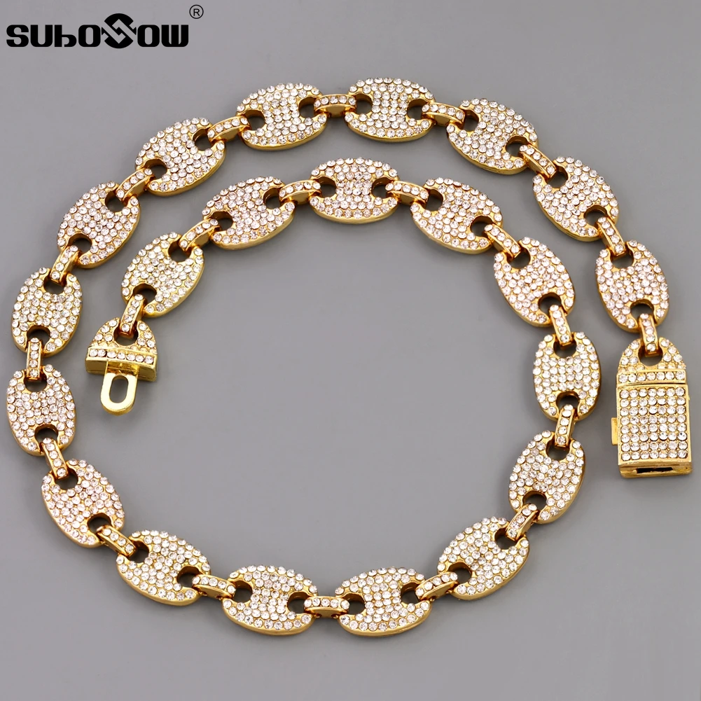 Men-13MM-Bling-Iced-Out-Coffee-Bean-Cuban-Chain-Necklace-Gold-Silver ...