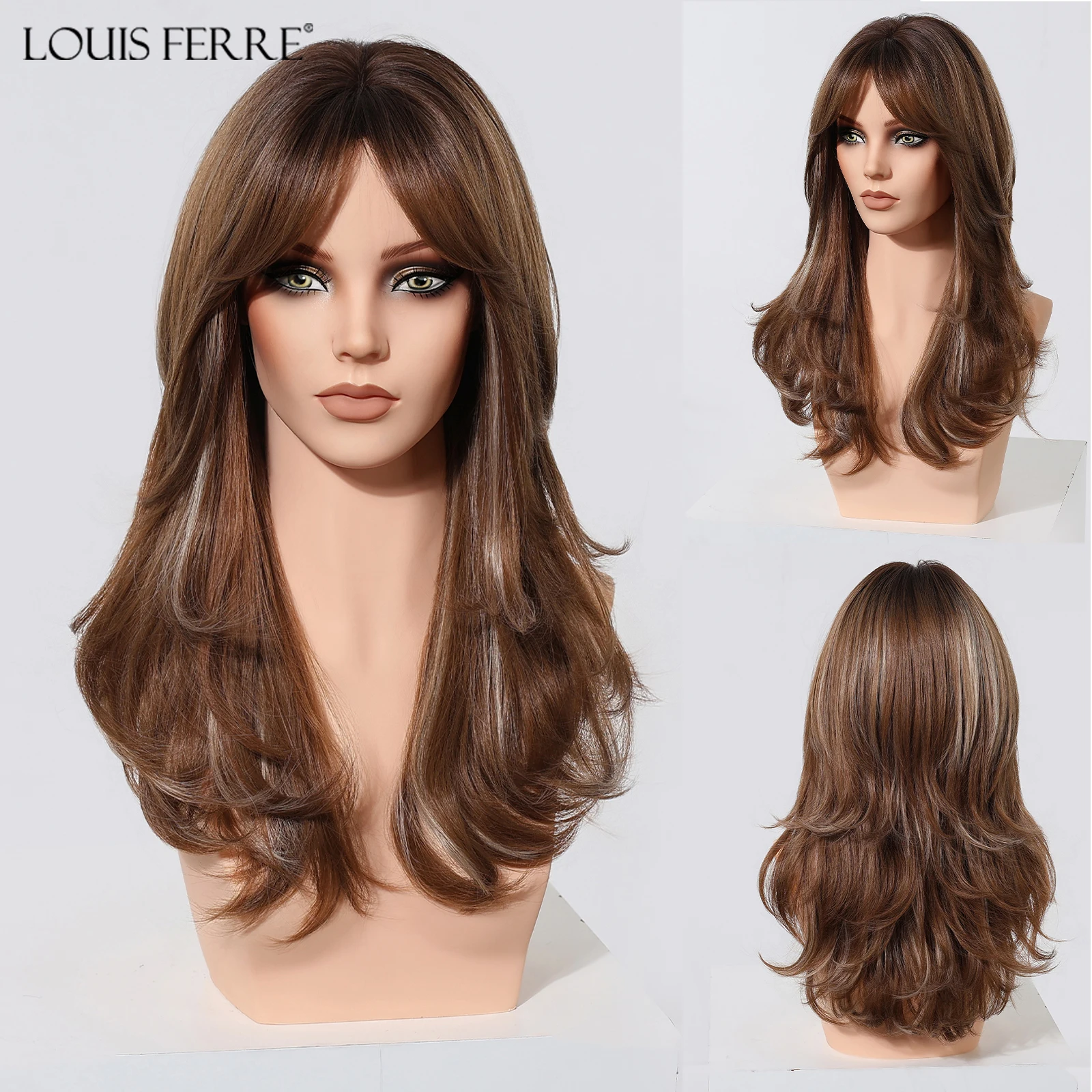 Long-Curly-Brown-White-Highlights-Synthetic-Wigs-With-Eight-Character ...
