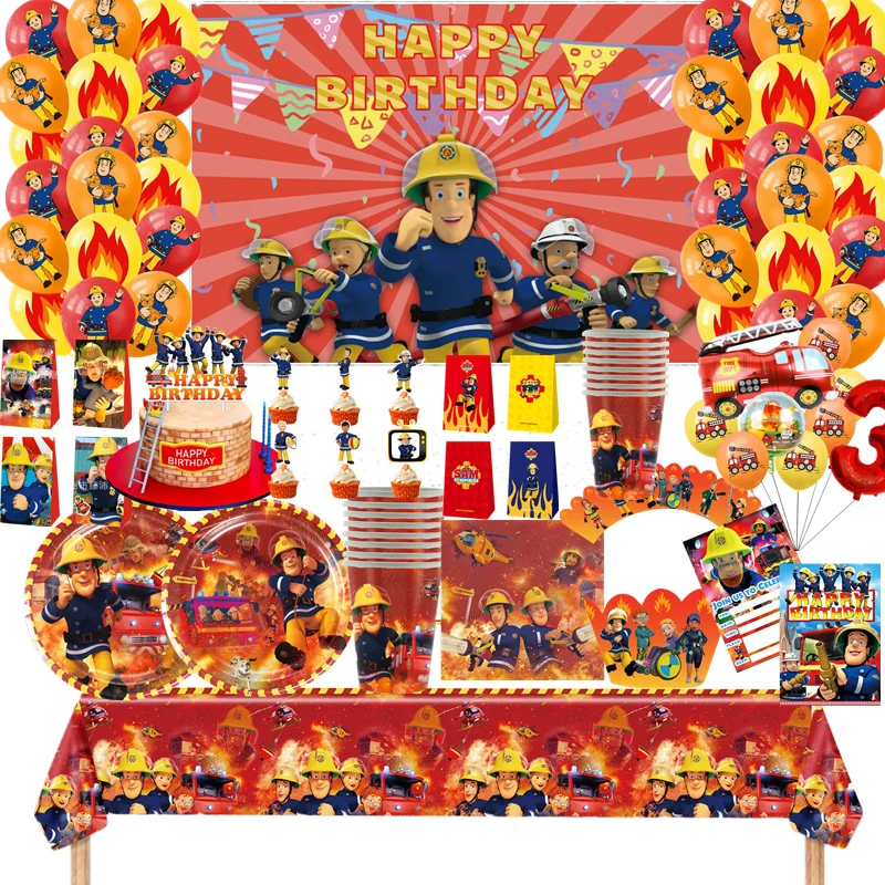 Disposable Tableware Birthday Fireman | Fireman Sam Birthday ...