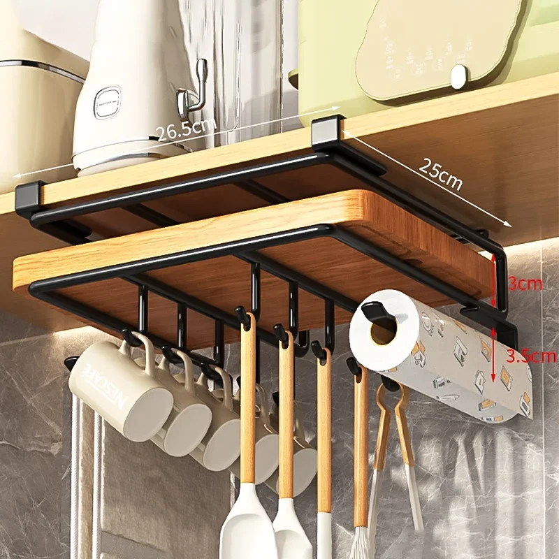 Kitchen-Hanging-Organizer-Rack-with-Hooks-Under-Cupboard-Paper-Towel ...