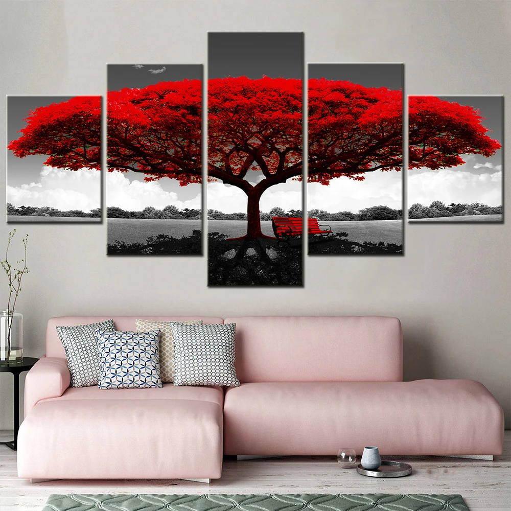 Red Wall Pictures Living Room | Modern Pictures Canvas Tree - Abstract ...