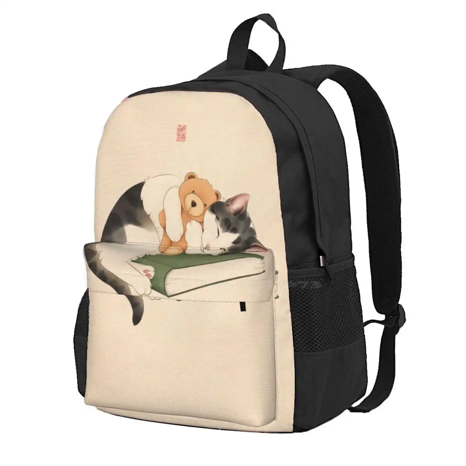 Cat-Cudding-Teddy-Bear-On-Book-Hot-Sale-Schoolbag-Backpack-Fashion-Bags ...