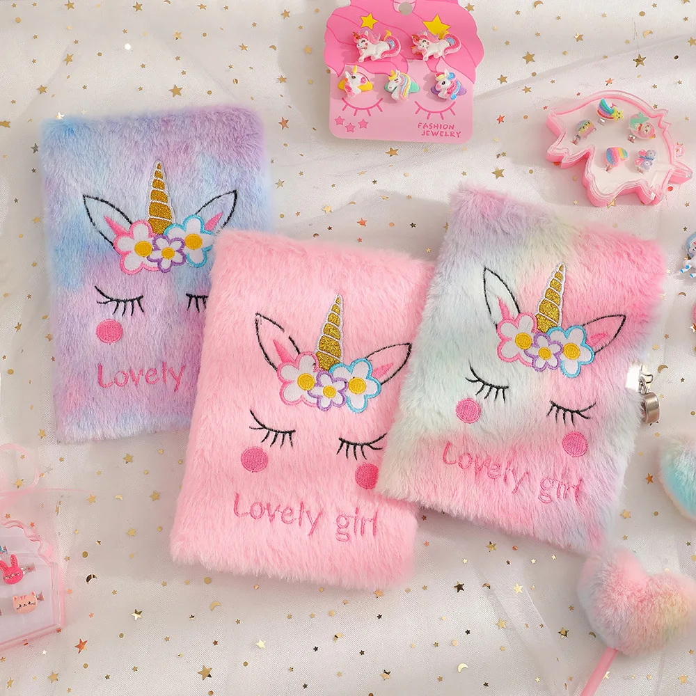 A5-Cartoon-Cute-Unicorn-Notebook-Plush-Hand-Book-Diary-Book-with-Lock ...