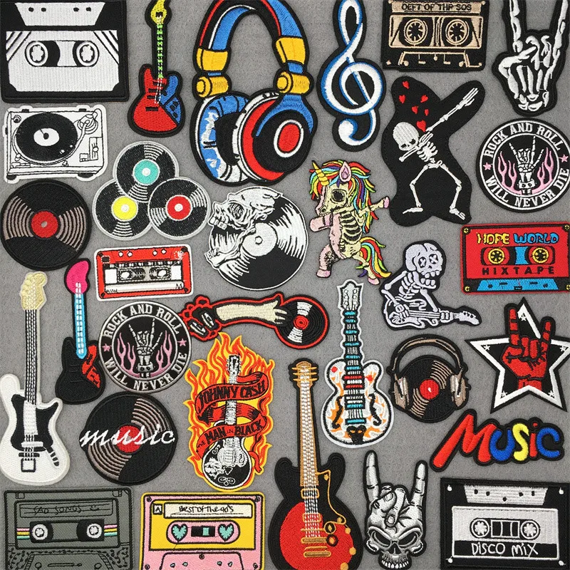 Rock-Music-Disco-DJ-Embroidered-Punk-Patches-on-Clothes-Headset-Guitar ...
