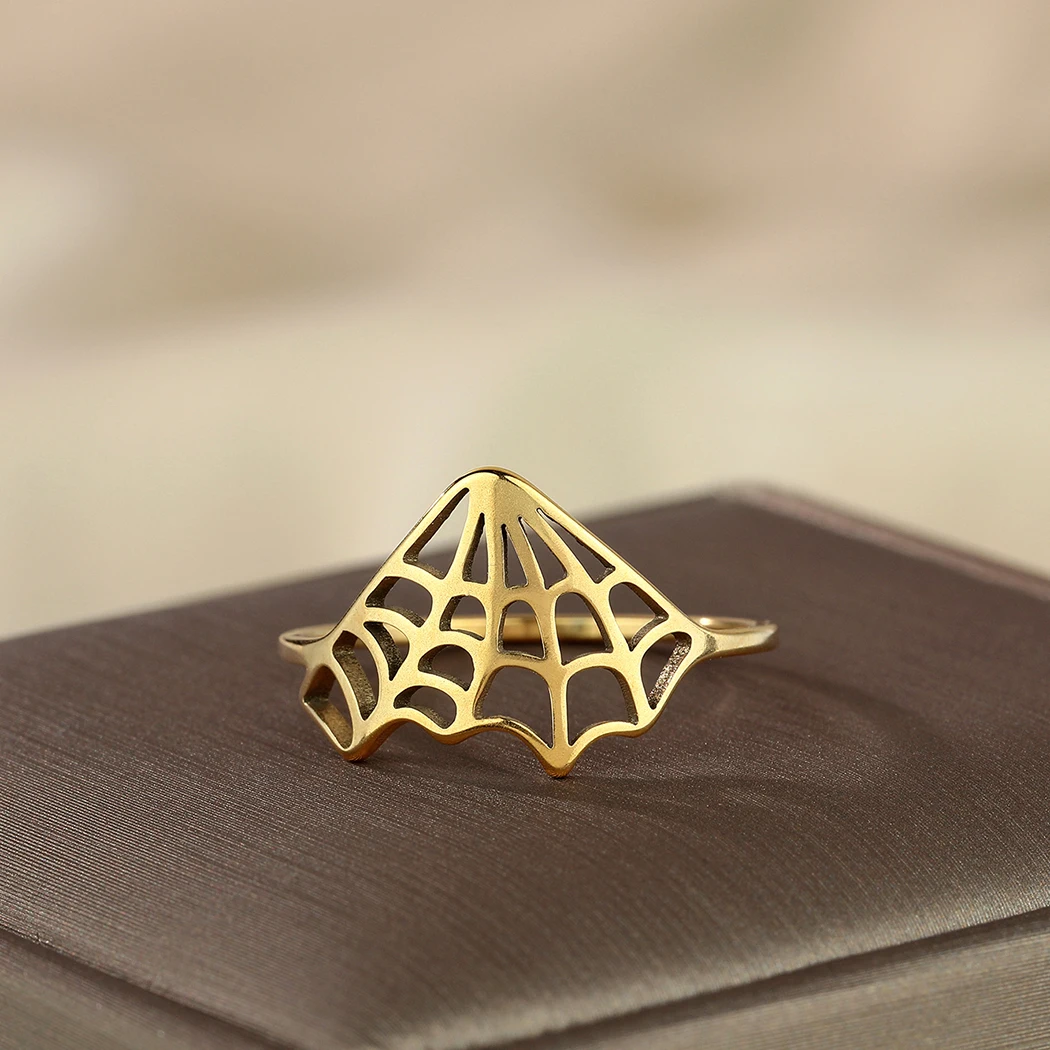 Kinitial Stainless Steel Steampunk Spider Web Ring Men Women Gothic ...
