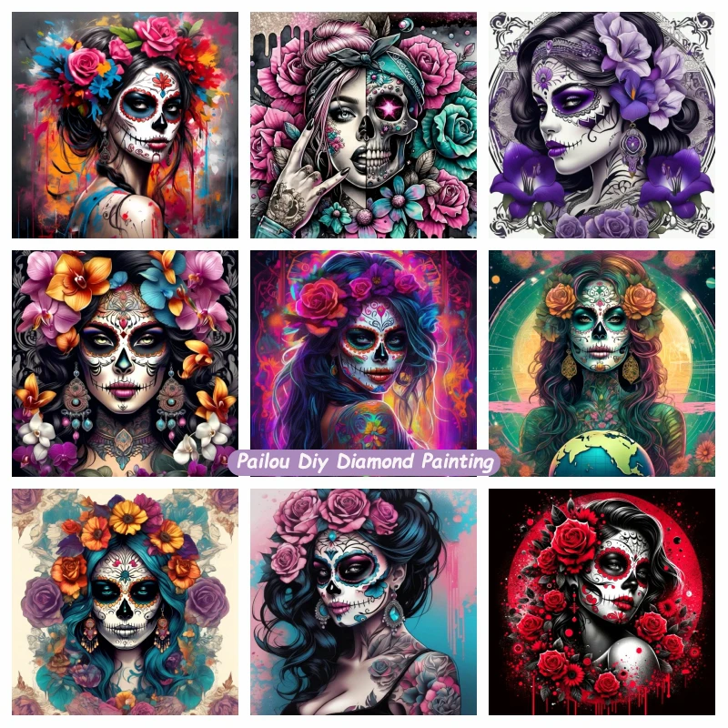 El día de los muertos belleza misteriosa pintura de diamante arte ...