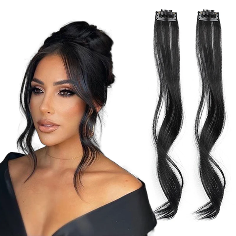 Long Side Air Bangs 14inch Long Wavy Curly Clip in Bangs Front Side ...