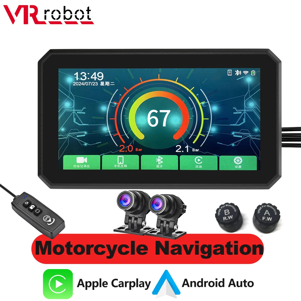 VR-Robot-Dual-Bluetooth-Motorcycle-CarPlay-Android-Auto-5inch-Wireless ...