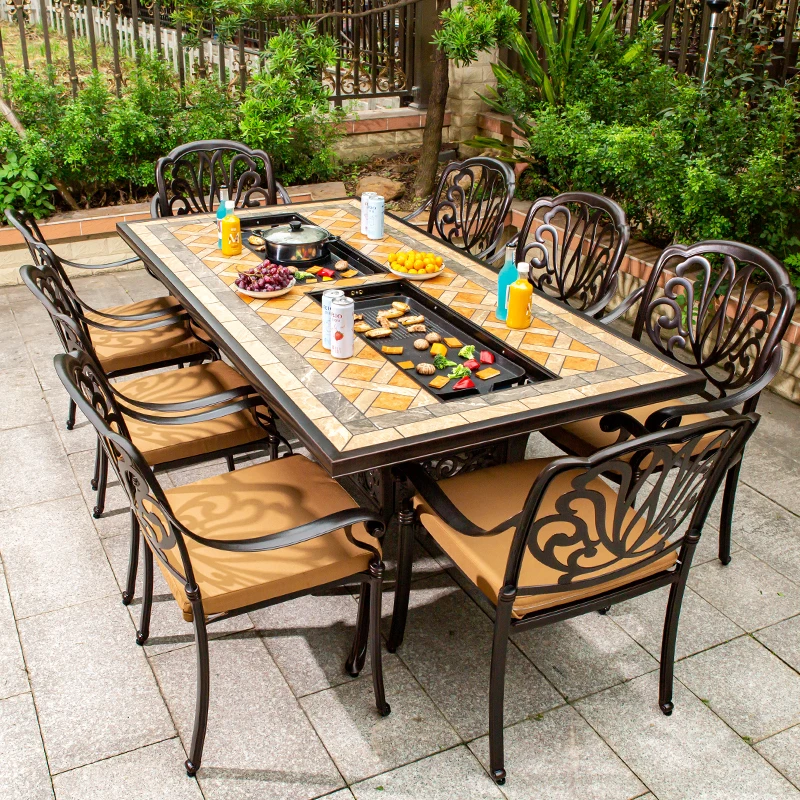 Waterproof-Outdoor-dining-table-with-BBQ-garden-Restaurant-Cast ...